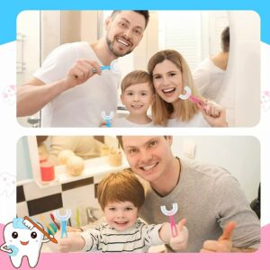 U Shaped Toothbrush l Kids Toothbrushes With Silicone Brush Head - Soft Manual Training Toothbrush, 360° Oral Teeth Cleaning Design for Children, Childrens U Shaped Toothbrush, 4 Pack Kids