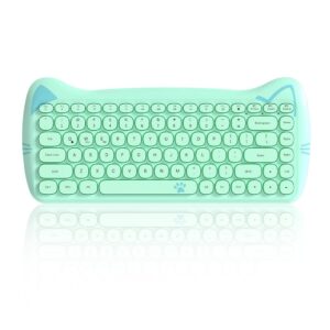 nacodex 84 key cute bluetooth keyboard, portable thin wireless keyboard with round keycap/kawaii cat ears design, aesthetic keyboard compatible with android windows ios (green)