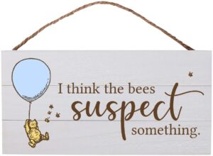 gsm brands winnie the pooh sign for nursery home decor - classic quote i think the bees suspect something wooden plank sign (13.75 x 7)