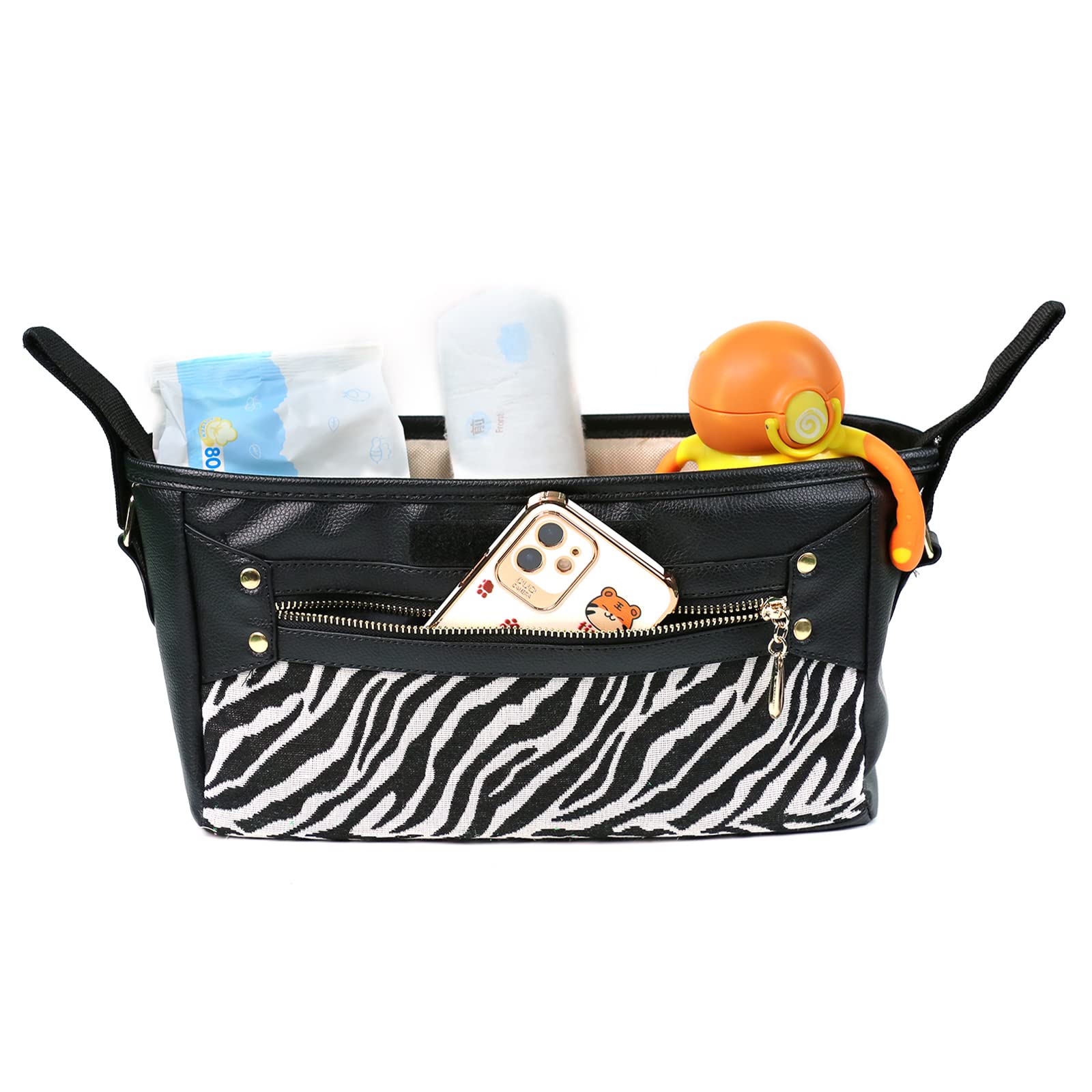 Valleycomfy Universal Stroller Organizer-Parent Console with Insulated Cup Holders-Stroller Caddy with Adjustable Straps Fit For Most Stroller, Zebra