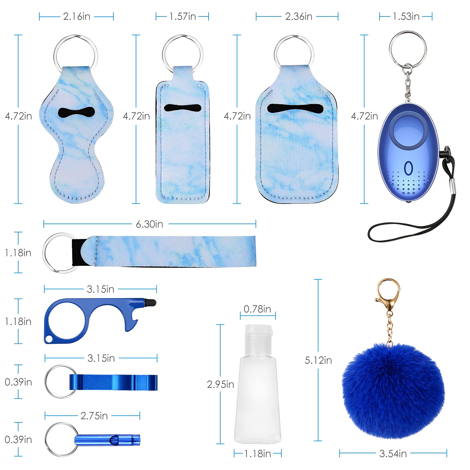 Criacr 10PCS Safety Keychain Set for Women with Personal Safety Alarm, Kids Protection Keychain with Pom Pom and Whistle