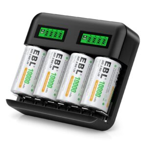 ebl lcd rechargeable battery charger for ni-mh aa aaa c d rechargeable batteries with rechargeable d batteries - 4 pack