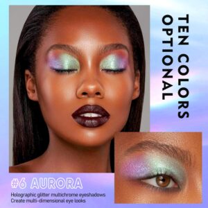 MAKI YIKA Glitter Liquid Eyeshadow, Chameleon Metallic Eyeshadow MultiColor Shifting, Highly Pigmented, Long Lasting With No Creasing Multichrome Holographic Eye Looks (#6 Aurora)