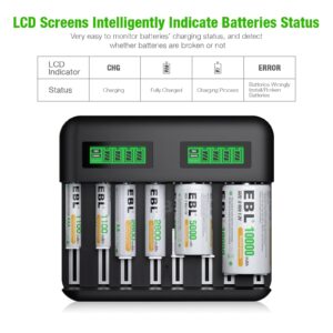 EBL LCD Rechargeable Battery Charger for Ni-MH AA AAA C D Rechargeable Batteries with Rechargeable D Batteries - 4 Pack