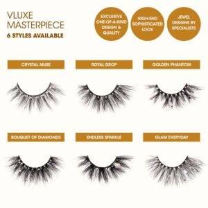 Vluxe by iEnvy Lashes with Rhinestones Masterpiece Mink Lashes, Diamond False Eyelashes (Bouquet of Diamonds)