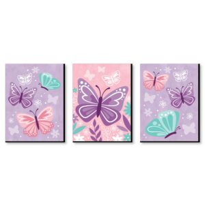 big dot of happiness beautiful butterfly - floral nursery wall art and kids room decor - 7.5 x 10 inches - set of 3 prints