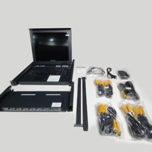 17" LCD KVM Console 8 Port VGA, Yinker Rackmount KVM Switch Fit 1U 19" Rack, Keyboard Monitor Touchpad Drawer Integrated + Cables