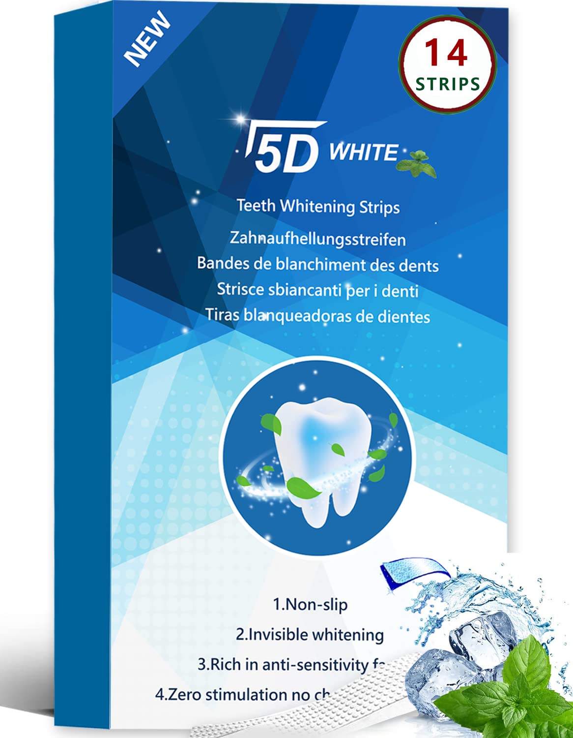 Teeth Whitening Strips, Enamel Safe White Teeth Whitening Kit, 5D Teeth Whitener for Sensitive Teeth Whitening, 30-Minute Express Whiting, Non-Toxic, 14 Pcs 7 Treatment (Each with 1 Upper / 1 Lower)