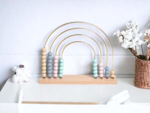 hoky’s hut aesthetic xl rainbow abacus 14” x 11.25”- montessori toy for 1 year old & up 2-in-1 sensory toy & kids room decor, nursery decor, kids bookshelf decor, unique or kids gifts, hot toy