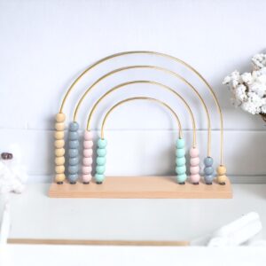 Hoky’s Hut Aesthetic XL Rainbow Abacus 14” x 11.25”- Montessori Toy for 1 Year Old & up 2-in-1 Sensory Toy & Kids Room Decor, Nursery Decor, Kids Bookshelf Decor, Unique or Kids Gifts, Hot Toy