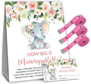 yuzioey how big is mommy's belly elephant baby shower game, pink floral elephant baby shower game, 50 cards & matching sign & 3 measuring tapes