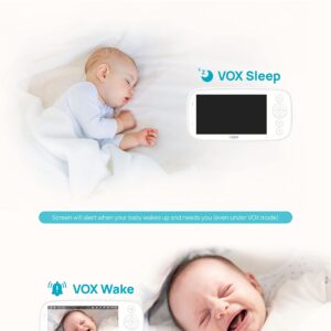 Dreo Baby Monitor, 5 Inches 720P HD Split Screen Video Baby Monitor with Camera and Audio, Infrared Night Vision, 2-Way Talk, Remote PTZ, 1000ft Range, 5000mAh Rechargeable Battery with VOX Mode