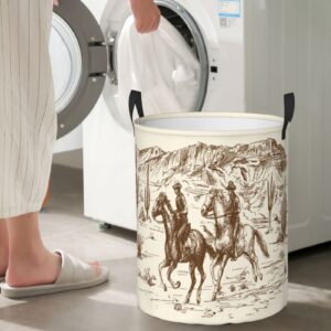 Foruidea American Wild West Desert With Cowboys Laundry Basket,Laundry Hamper,Collapsible Storage Bin, Oxford Fabric Clothes Baskets,Nursery Hamper For Home,Office,Dorm,Gift Basket