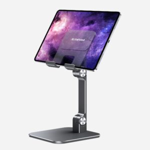 elitehood aluminum ipad stand, adjustable ipad stand holder for desk, desktop tablet stand dock for ipad pro 12.9 11, ipad air mini 4 5 and more 4-13 inches tablets, gray