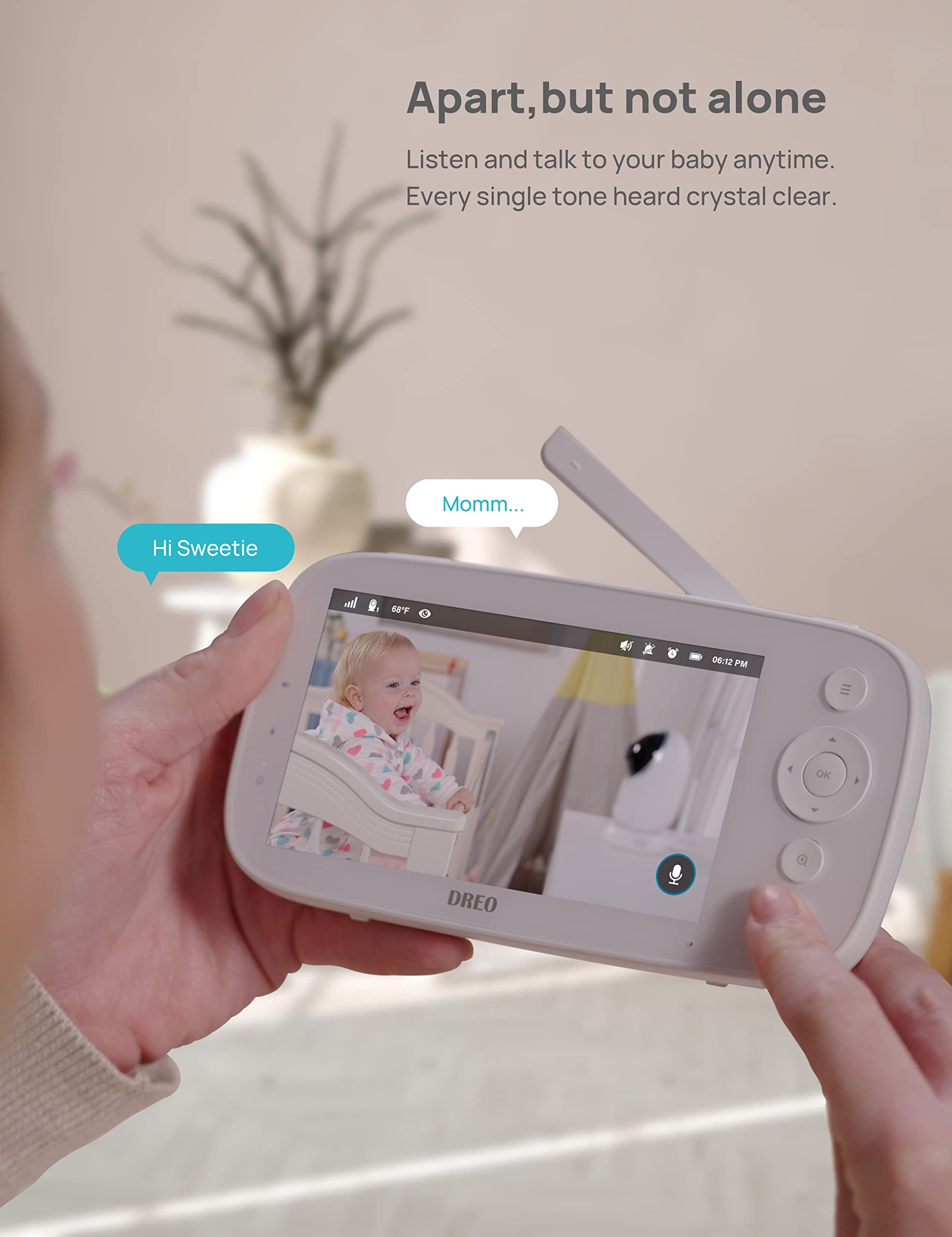 Dreo Baby Monitor, 5 Inches 720P HD Split Screen Video Baby Monitor with Camera and Audio, Infrared Night Vision, 2-Way Talk, Remote PTZ, 1000ft Range, 5000mAh Rechargeable Battery with VOX Mode