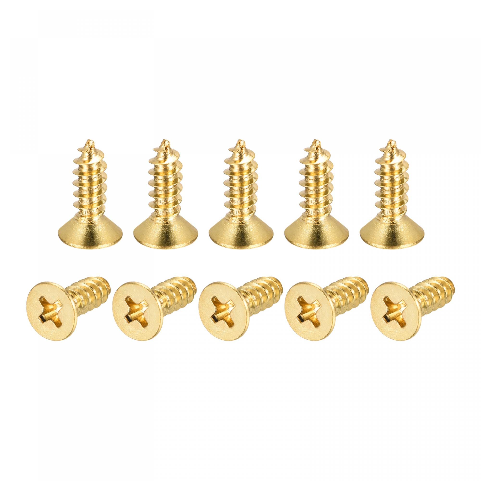 uxcell Brass Wood Screws, M5x16mm Phillips Flat Head Self Tapping Connector for Door Hinges, Wooden Furniture, Home Appliances 48Pcs