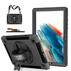 case for samsung galaxy tab a8 10.5 2022: heavy duty rugged tpu protective cover for tablet a8 5g (sm-x200/ sm-x205/ sm-x207) w/stand+ pencil holder+ handle+ shoulder strap -black