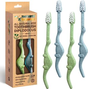 roarex® all-natural eco friendly kids toothbrush made from plants - dinosaurs 4-36m - baby to toddler - blue/green - 4pk | 1% for the planet product