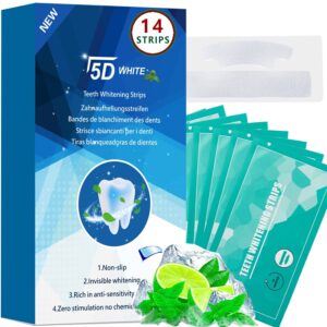 teeth whitening strips, enamel safe white teeth whitening kit, 5d teeth whitener for sensitive teeth whitening, 30-minute express whiting, non-toxic, 14 pcs 7 treatment (each with 1 upper / 1 lower)