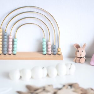 Hoky’s Hut Aesthetic XL Rainbow Abacus 14” x 11.25”- Montessori Toy for 1 Year Old & up 2-in-1 Sensory Toy & Kids Room Decor, Nursery Decor, Kids Bookshelf Decor, Unique or Kids Gifts, Hot Toy