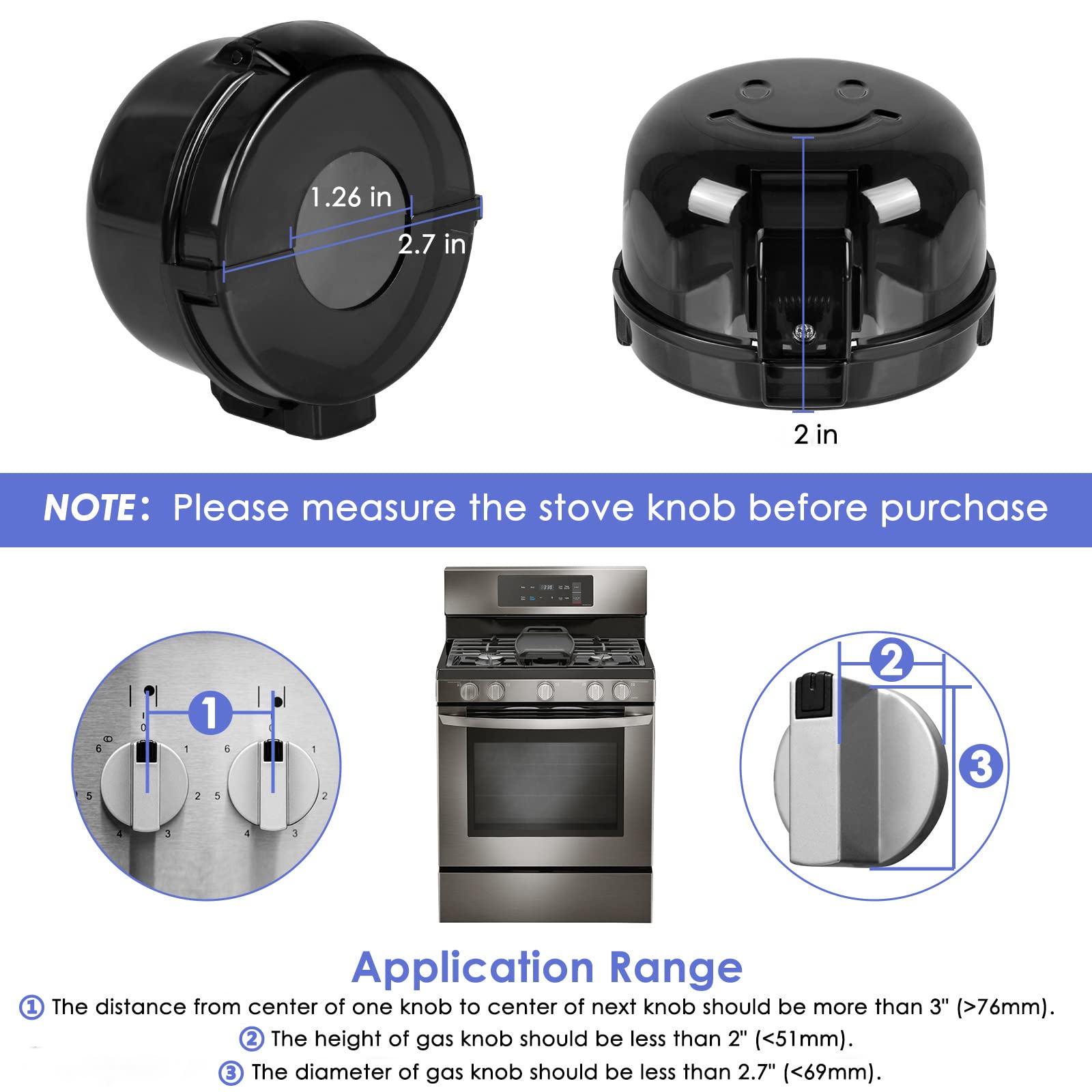 Stove Knob Covers for Child Safety (5+1 Pack) Large Universal Size and Double-Key Design Oven Knob Covers for Child Safety with Double-Sided Tape Gas Stove Knob Covers for Babies and Pets Black View