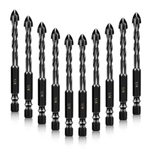 10 pcs masonry drill bits, concrete drill bit set tungsten carbide tip work with concrete, stone, carbide drill bit set for glass, brick, tile, plastic, ceramic and wood size 1/4 inch