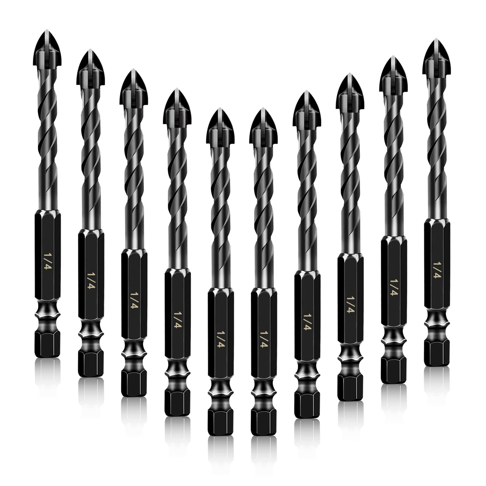 10 Pcs Masonry Drill Bits, Concrete Drill Bit Set Tungsten Carbide Tip Work with Concrete, Stone, Carbide Drill Bit Set for Glass, Brick, Tile, Plastic, Ceramic and Wood Size 1/4 inch