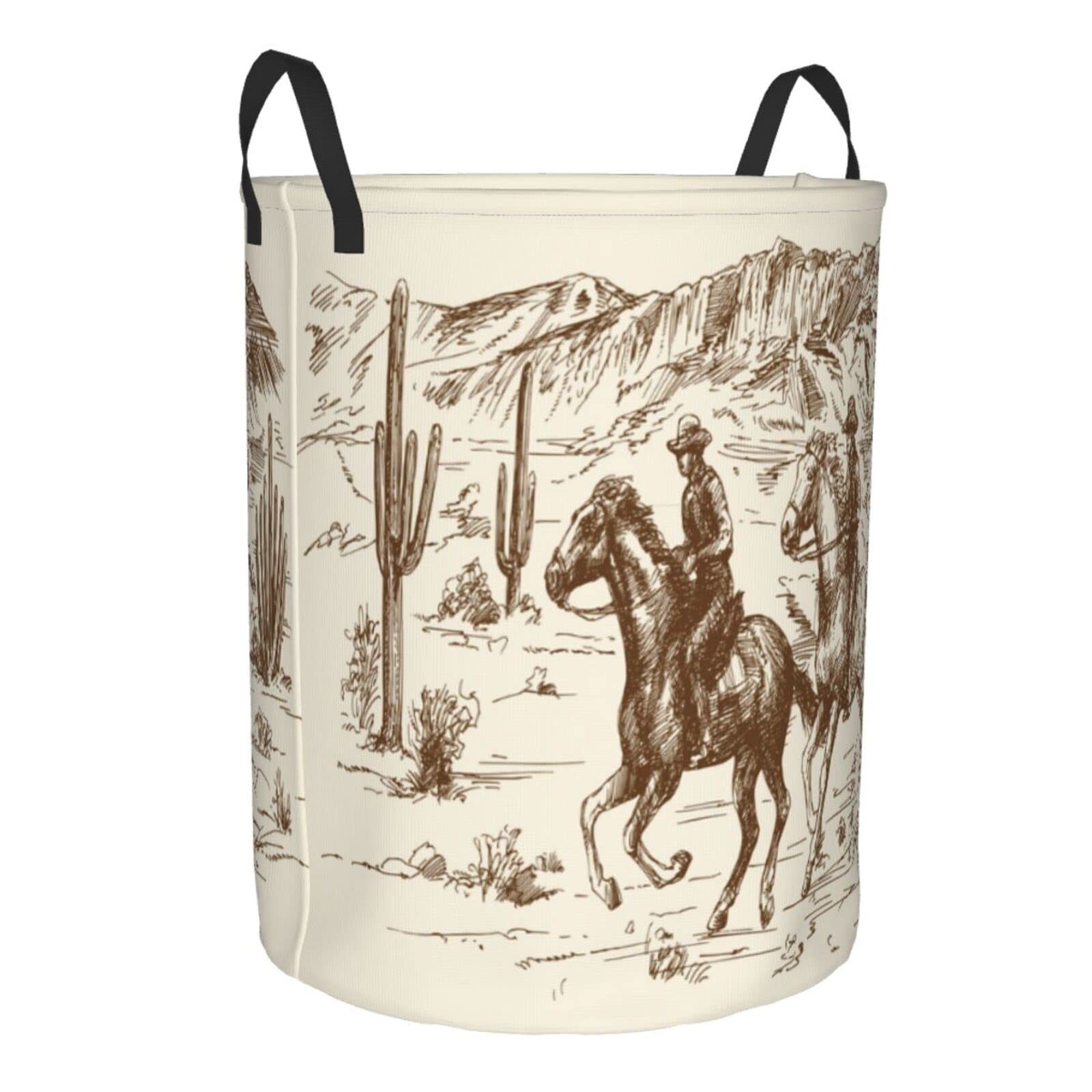 Foruidea American Wild West Desert With Cowboys Laundry Basket,Laundry Hamper,Collapsible Storage Bin, Oxford Fabric Clothes Baskets,Nursery Hamper For Home,Office,Dorm,Gift Basket