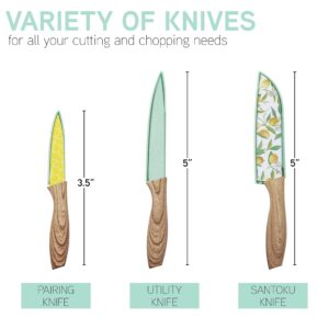 COOK WITH COLOR Kitchen Knives Set - Includes 3 Knives with Knife Sheath Covers (Lemon Collection)