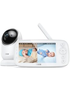 dreo baby monitor, 5 inches 720p hd split screen video baby monitor with camera and audio, infrared night vision, 2-way talk, remote ptz, 1000ft range, 5000mah rechargeable battery with vox mode