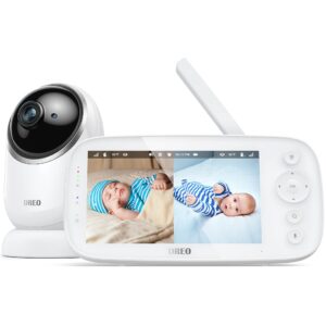 Dreo Baby Monitor, 5 Inches 720P HD Split Screen Video Baby Monitor with Camera and Audio, Infrared Night Vision, 2-Way Talk, Remote PTZ, 1000ft Range, 5000mAh Rechargeable Battery with VOX Mode