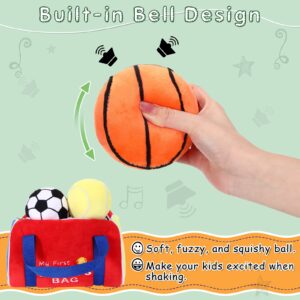 Skylety 6 Pieces My Soft Sports Bag Stuffed Plush with Sound Playset Stuffed Plush Soccer Ball, Basketball, Tennis, Baseball, Football for Little Teenager Party Favor Sports Game