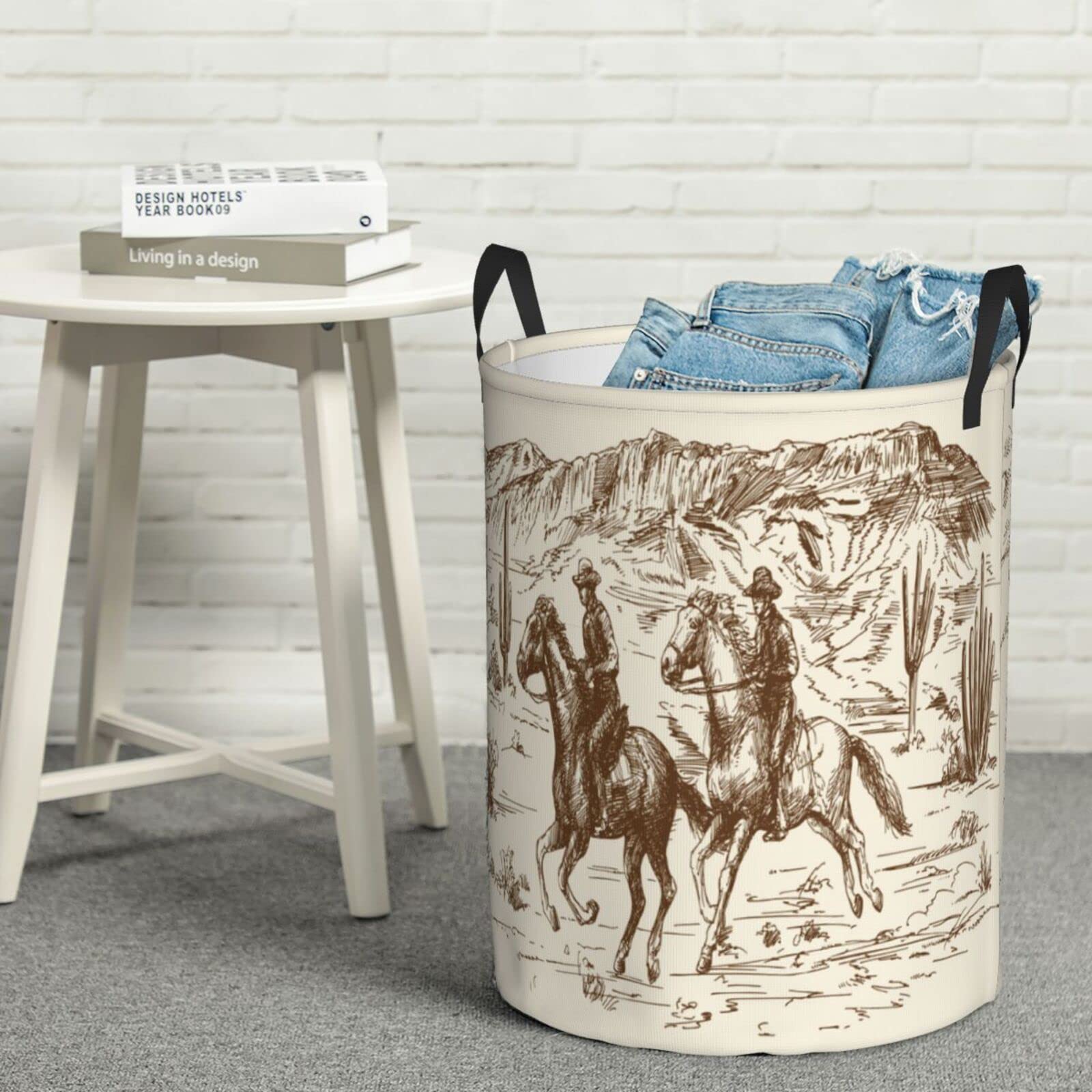 Foruidea American Wild West Desert With Cowboys Laundry Basket,Laundry Hamper,Collapsible Storage Bin, Oxford Fabric Clothes Baskets,Nursery Hamper For Home,Office,Dorm,Gift Basket