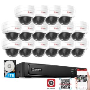 【audio】anpviz 16ch 4k 8mp ip poe security camera system 4tb,16ch 4k h.265+ nvr & 16pcs dome 8mp ip poe cameras, 98ft night vision,wide angle,24/7 recording,outdoor indoor waterproof ip67 sd card slot