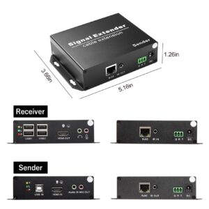 LornCeng 4K HDMI KVM USB Extender Over Cat5e/6/7 up to 120M(394ft), KVM Extender Over IP Zero Latency Support All System, Plug & Play, 4 Ports USB2.0