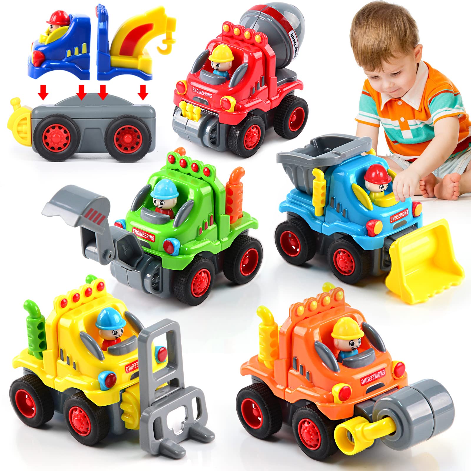 6PACK Baby Toy Cars for 1 Year Old Boy Construction Vehicle Friction Powered Cars Toddler Toys for 1 2 3 Year Old Boy Push & Go Cars Toy Trucks for Toddlers 1-3 Baby Toys 12-18 Months Boys Girl Gift