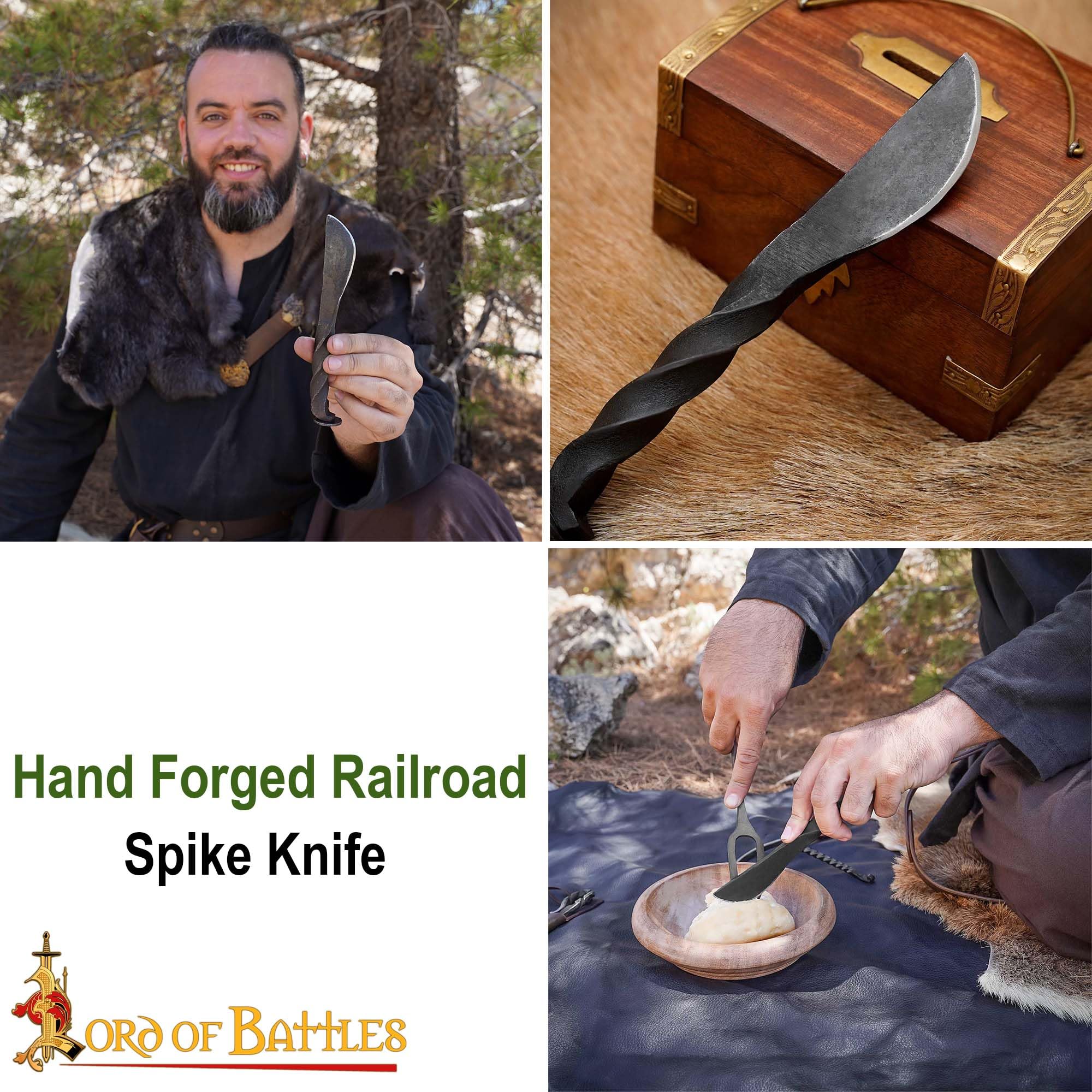 Lord of Battles Medieval Knife Camping Spike Knife Hand Forged Iron Twisted Handle Functional Medieval Knife Perfect for Historical Reenactments, Camping & Outdoor Activities