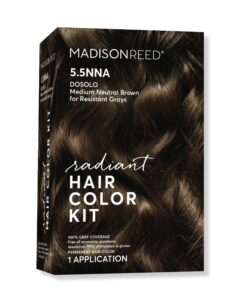 madison reed radiant hair color kit, medium neutral brown for 100% gray coverage of resistant gray hair, ammonia-free, 5.5nna dosolo brown, permanent hair dye, pack of 1