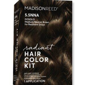 Madison Reed Radiant Hair Color Kit, Medium Neutral Brown for 100% Gray Coverage of Resistant Gray Hair, Ammonia-Free, 5.5NNA Dosolo Brown, Permanent Hair Dye, Pack of 1