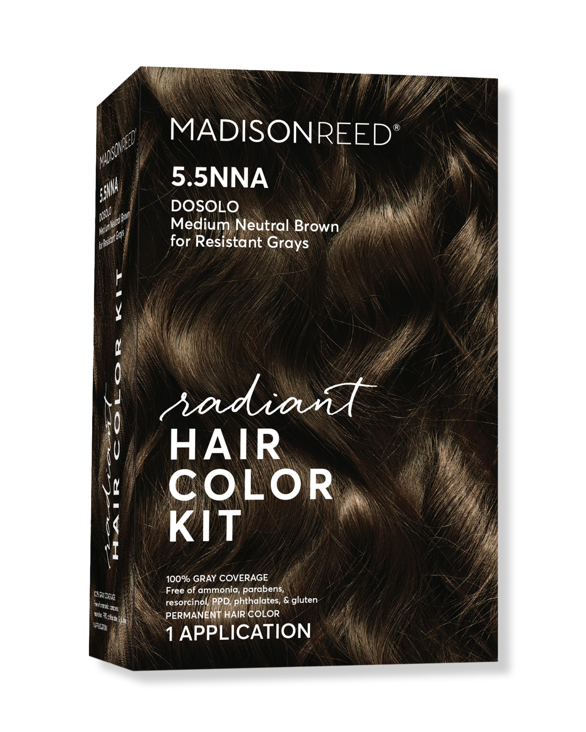 Madison Reed Radiant Hair Color Kit, Medium Neutral Brown for 100% Gray Coverage of Resistant Gray Hair, Ammonia-Free, 5.5NNA Dosolo Brown, Permanent Hair Dye, Pack of 1