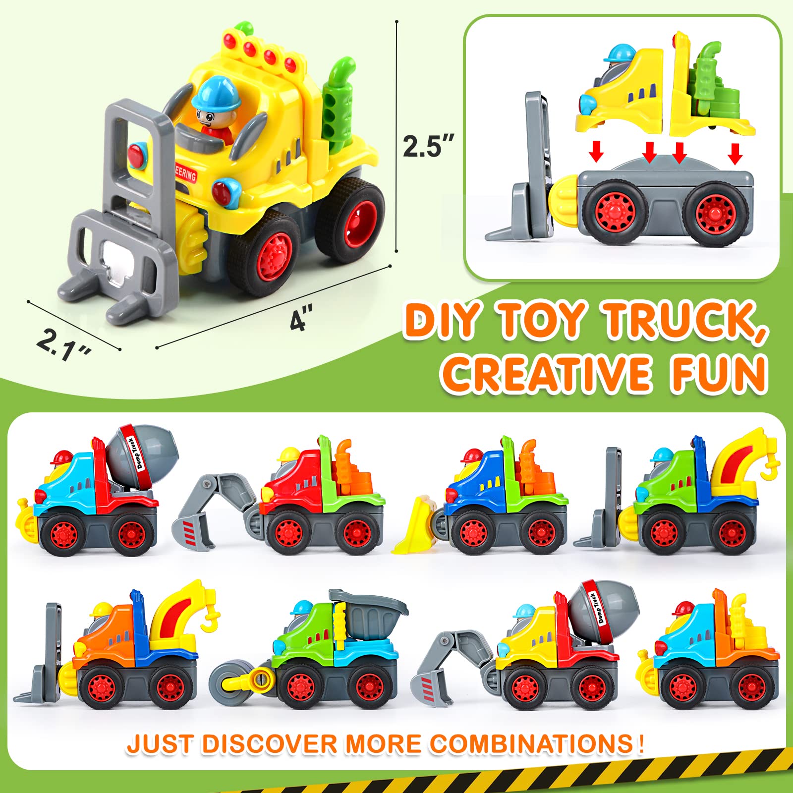 6PACK Baby Toy Cars for 1 Year Old Boy Construction Vehicle Friction Powered Cars Toddler Toys for 1 2 3 Year Old Boy Push & Go Cars Toy Trucks for Toddlers 1-3 Baby Toys 12-18 Months Boys Girl Gift