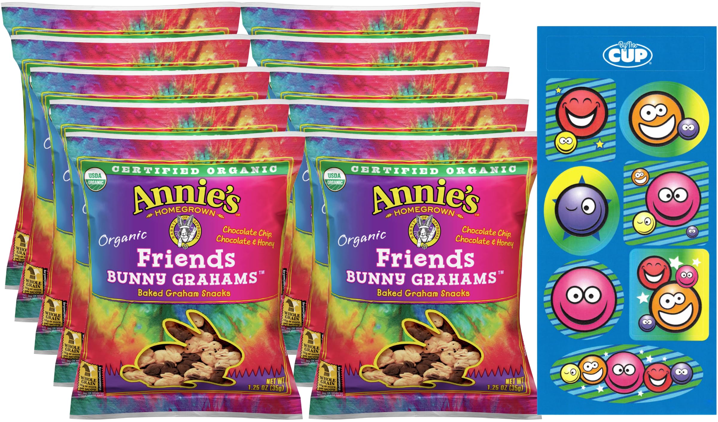 Annie's Organic Friends Bunny Grahams, 1.25 oz (Pack of 10) with By The Cup Stickers