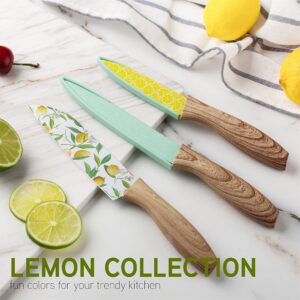 COOK WITH COLOR Kitchen Knives Set - Includes 3 Knives with Knife Sheath Covers (Lemon Collection)