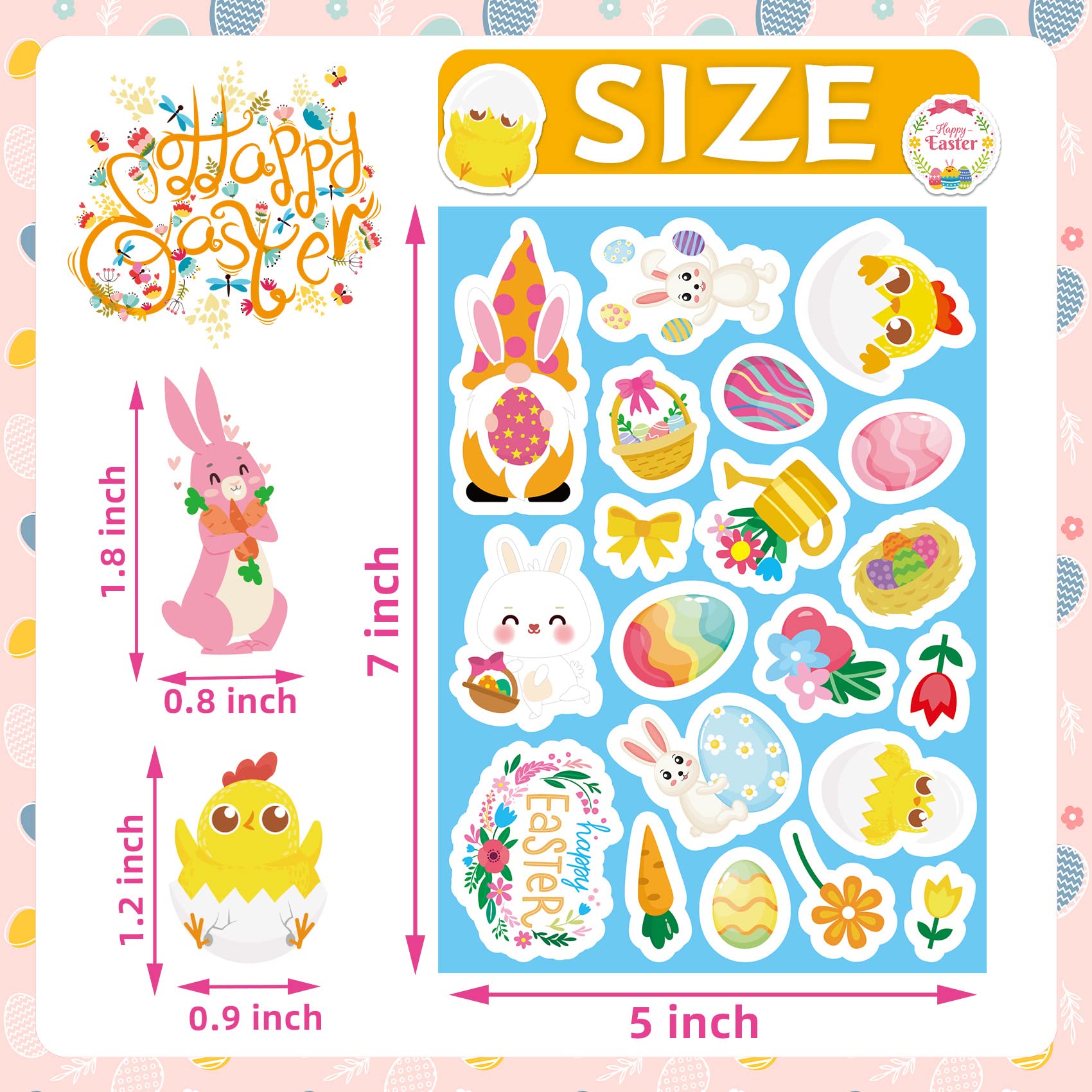 Joy Bang 564 PCS Easter Stickers for Kids, Easter Stickers with Eggs Bunny, Happy Easter Stickers Bulk for Toddlers, Easter Stickers for Cards Envelopes, Easter Party Supplies Favors