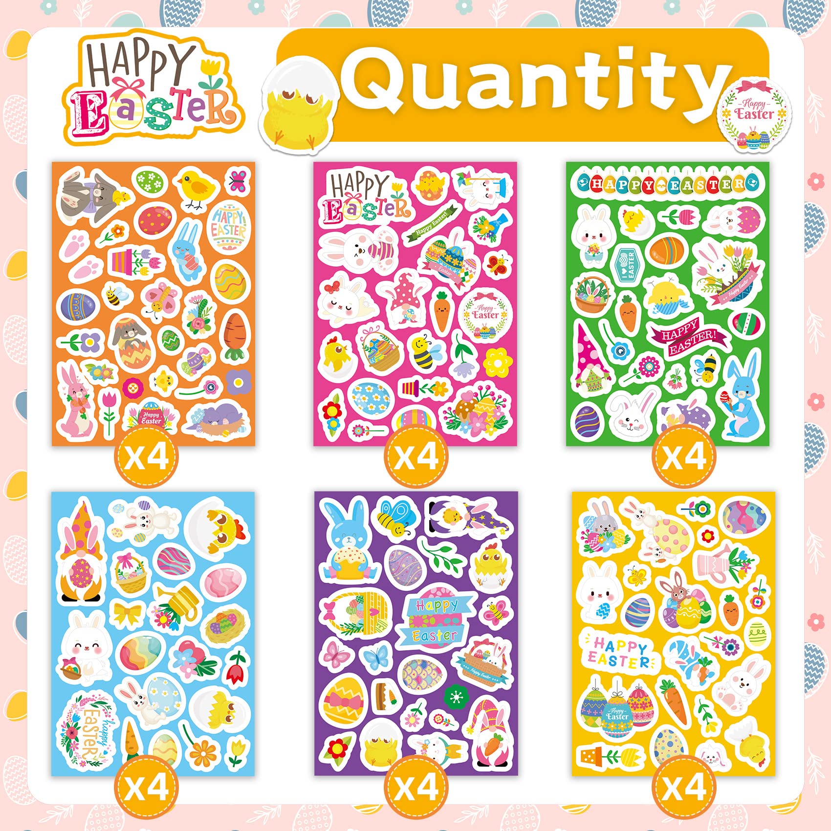 Joy Bang 564 PCS Easter Stickers for Kids, Easter Stickers with Eggs Bunny, Happy Easter Stickers Bulk for Toddlers, Easter Stickers for Cards Envelopes, Easter Party Supplies Favors