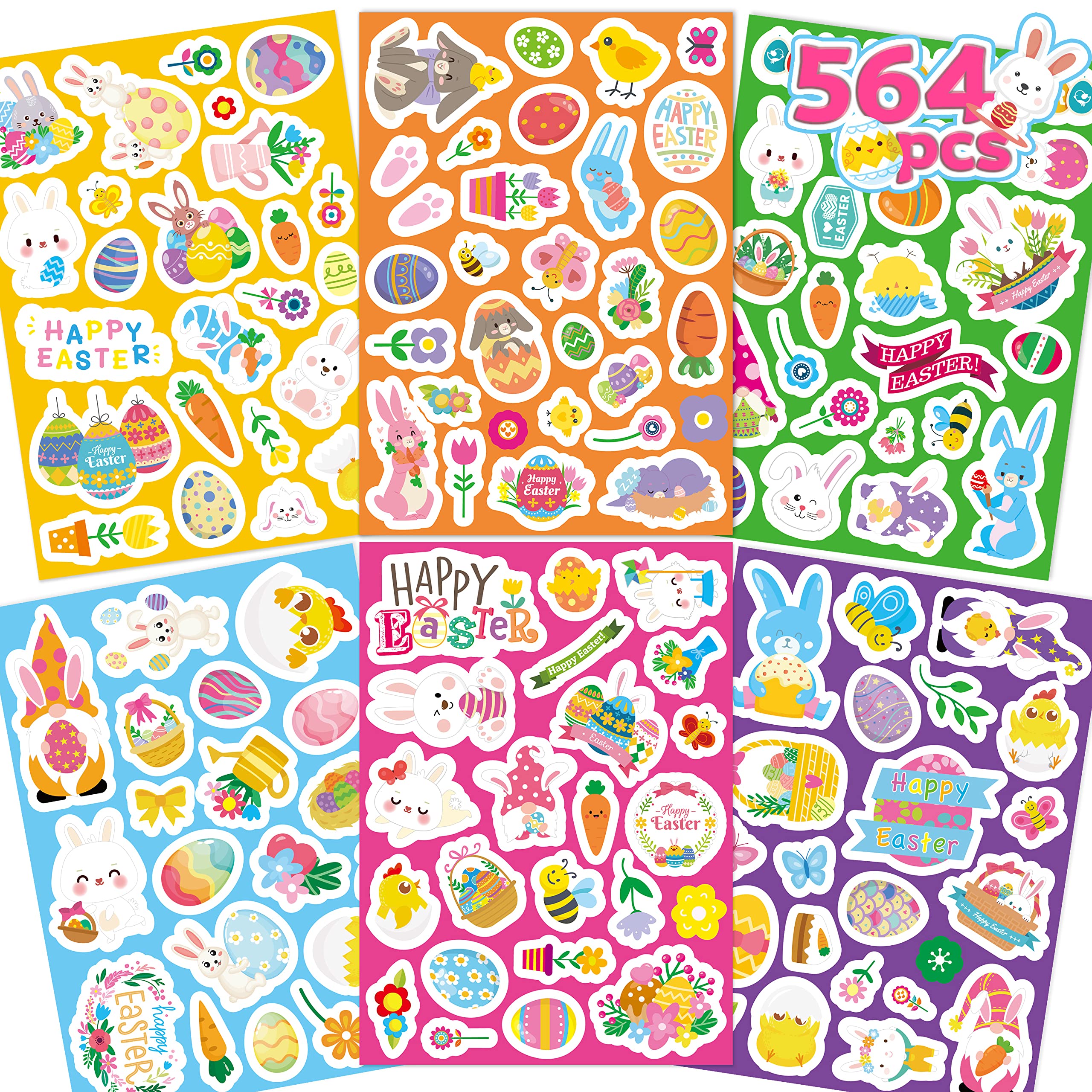 Joy Bang 564 PCS Easter Stickers for Kids, Easter Stickers with Eggs Bunny, Happy Easter Stickers Bulk for Toddlers, Easter Stickers for Cards Envelopes, Easter Party Supplies Favors