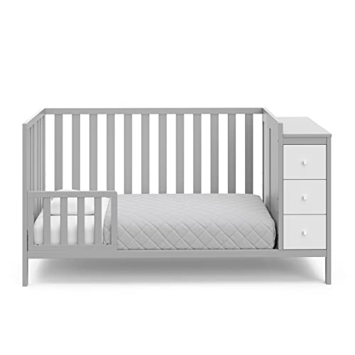 Storkcraft Malibu Customizable Convertible Crib (Pebble Gray with White) – GREENGUARD Gold Certified, Crib with Storage Drawers, Converts to Toddler Bed, Fits Standard Full-Size Crib Mattress