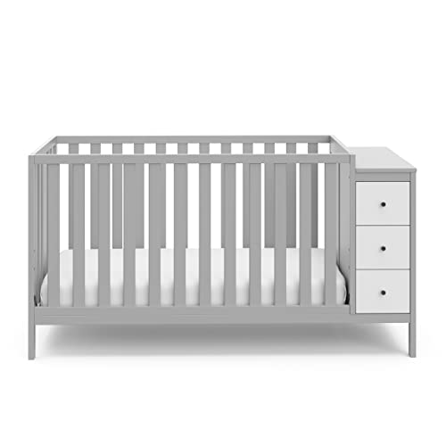 Storkcraft Malibu Customizable Convertible Crib (Pebble Gray with White) – GREENGUARD Gold Certified, Crib with Storage Drawers, Converts to Toddler Bed, Fits Standard Full-Size Crib Mattress