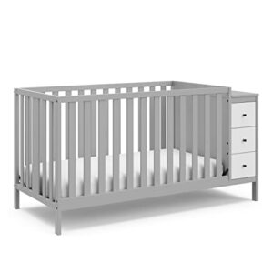 storkcraft malibu customizable convertible crib (pebble gray with white) – greenguard gold certified, crib with storage drawers, converts to toddler bed, fits standard full-size crib mattress