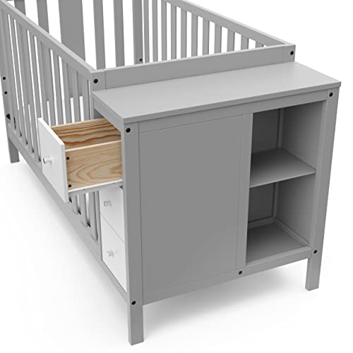 Storkcraft Malibu Customizable Convertible Crib (Pebble Gray with White) – GREENGUARD Gold Certified, Crib with Storage Drawers, Converts to Toddler Bed, Fits Standard Full-Size Crib Mattress